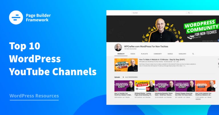 Top 10 Best WordPress YouTube Channels - Page Builder Framework